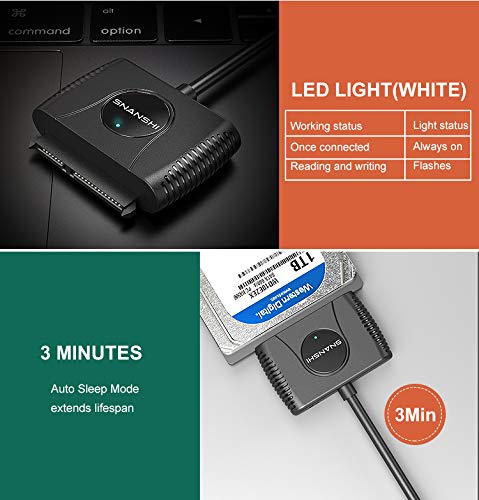 SNANSHI SATA to USB 3.0 Adapter USB to SATA Adapter with Power for 3.5/2.5 Inch HDD/SSD with 12V/2A Power Adapter