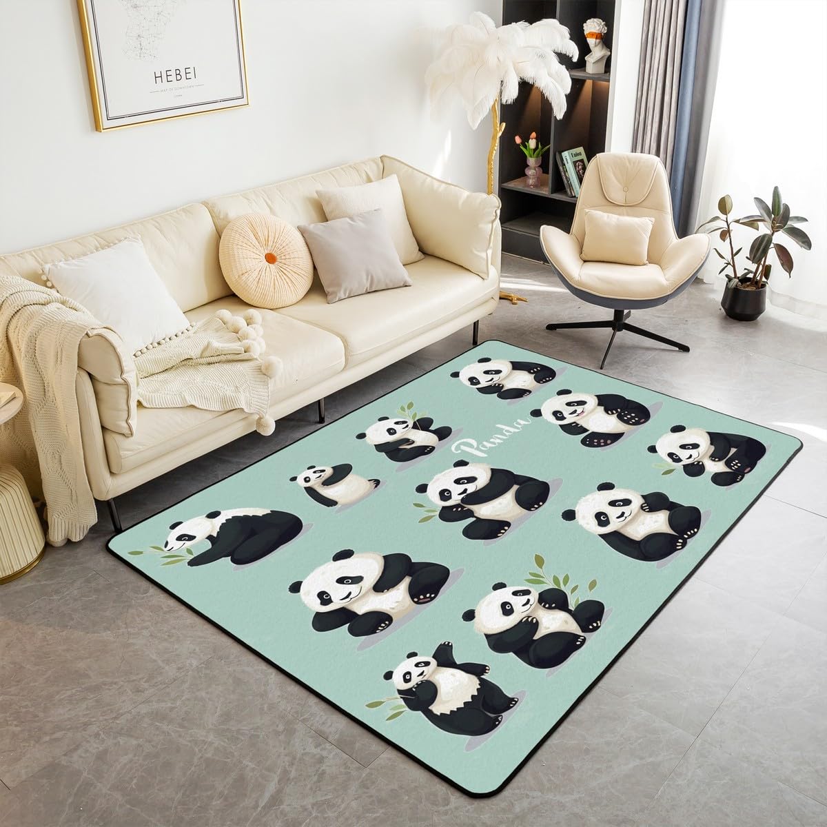 jejeloiu Panda Rugs for Living Room Bedroom Shag Decorative Carpet Rugs Cute Panda Bear Decor Soft Accent Rug for Room Living Room Bedroom Machine Washable Multifunctional Rugs