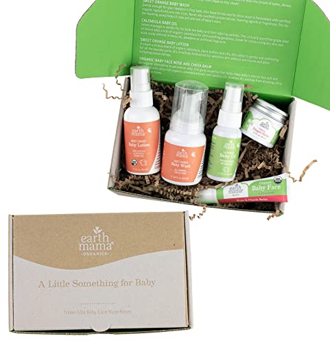 Earth Mama A Little Something for Baby Gift Set Safe Skin Care Essentials for Newborn Baby Shower, 5-Piece Set (Packaging May Vary)