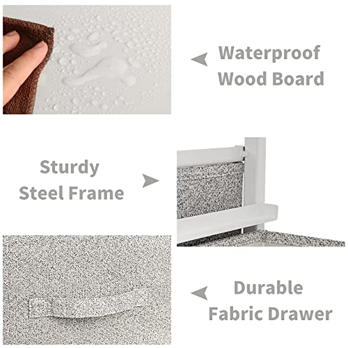 CONNOO 7 Drawer Dresser Storage Tower, 4-Tier Vertical Organizer Unit Chest for Bedroom, Hallway, Entryway, Closet, Nursery, Sturdy Steel Frame, Wooden Top, Easy Pull Fabric Bins, Gray/White