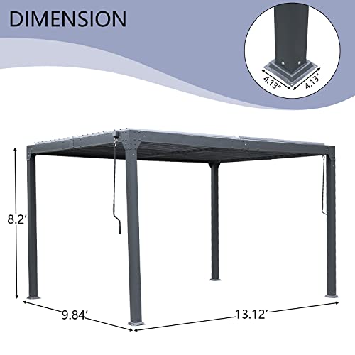 BPS Outdoor Louvered Pergola 10βx13β Aluminum Pergola Waterproof Gazebo Patio Sun Shade Shelter with 2 Adjustable Roof Panels for Patio, Garden, Backyard