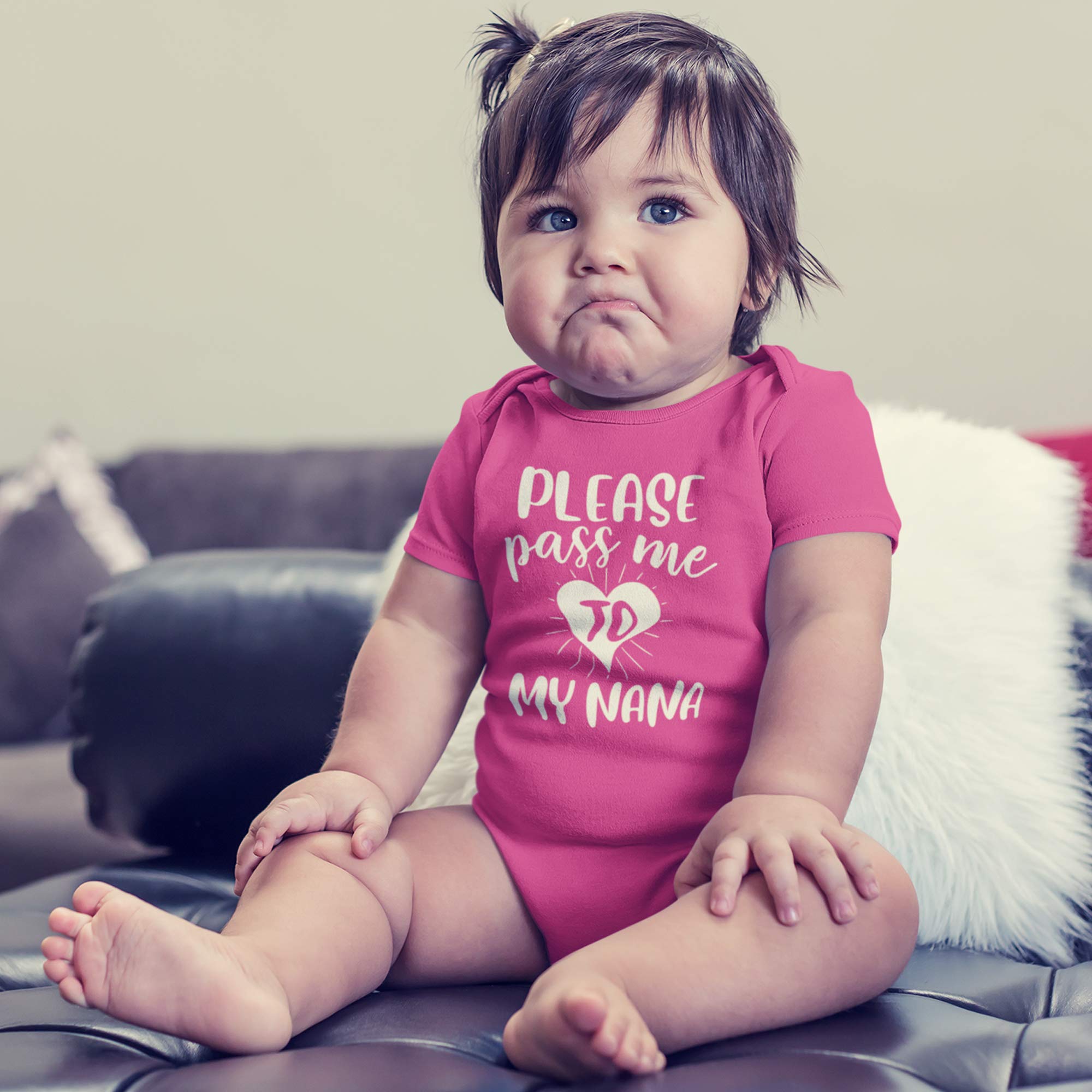 Please Pass Me to My Nana Baby Romper 6 mo Athletic Heather