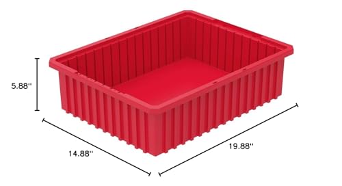 Akro-Mils 33226 Akro-Grid Plastic Slotted Dividable Modu Box Stackable Grid Storage Tote Container, (22-3/8-Inch L x 17-3/8-Inch W x 6-Inch H), (4 Pack), Red