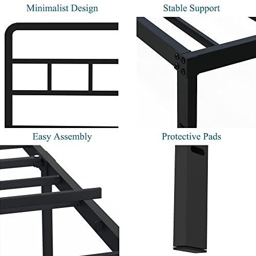 DiaOutro 14 Inch Queen Bed Frame with Headboard No Box Spring Needed, Heavy Duty Metal Queen Size Platform with Steel Slat, Mattress Foundation, Easy Assembly, Noise Free, Black