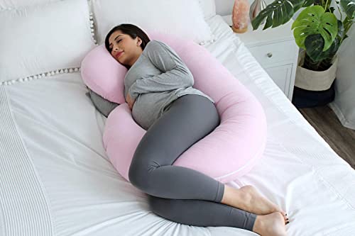 Pharmedoc Pregnancy Pillows, C-Shape Full Body Pillow – Jersey Cover Light Pink – Pregnancy Pillows for Sleeping – Body Pillows for Adults, Maternity Pillow and Pregnancy Must Haves, New Mom Gifts