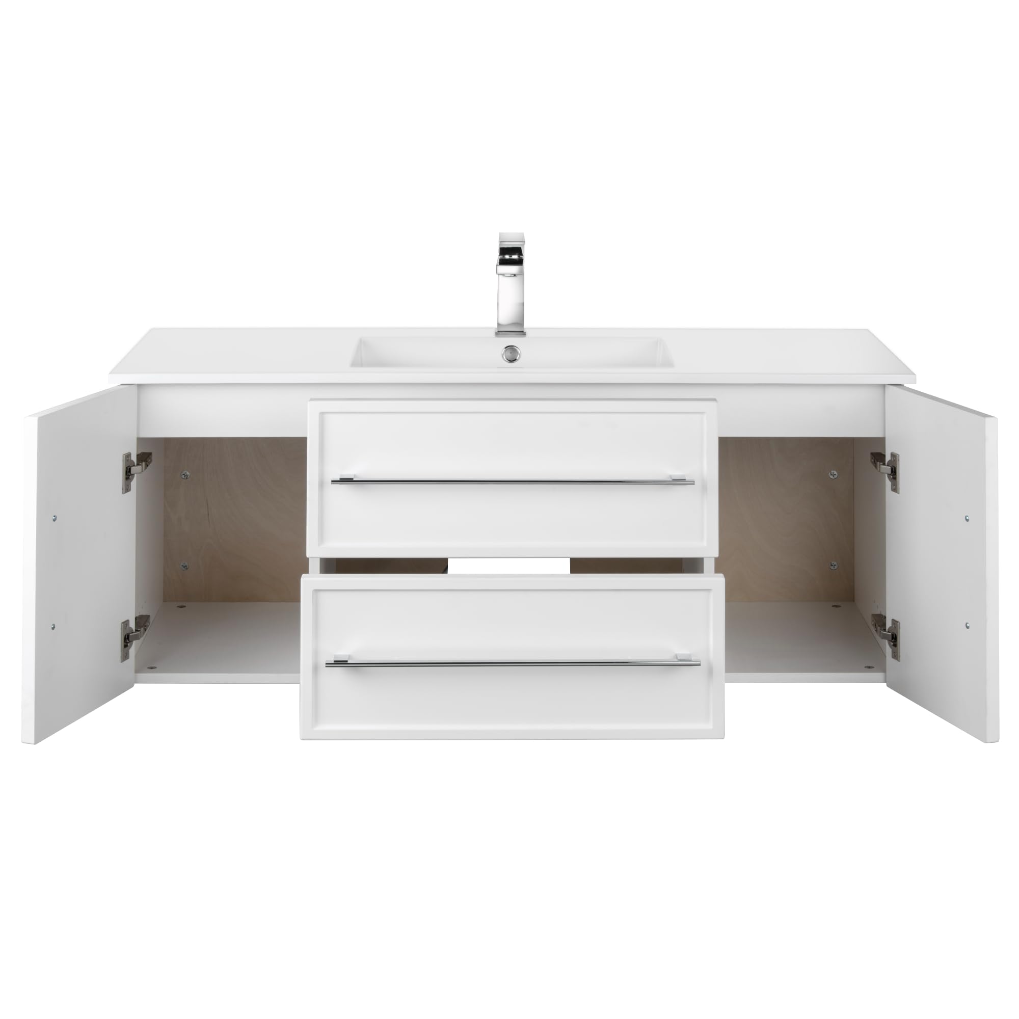 Cutler Kitchen and Bath Milano 48 inch Wall Mounted Bathroom Vanity with Sink, Cultured Marble Top - Bathroom Sink Vanity with Multiple Soft Close Storage Drawers, White