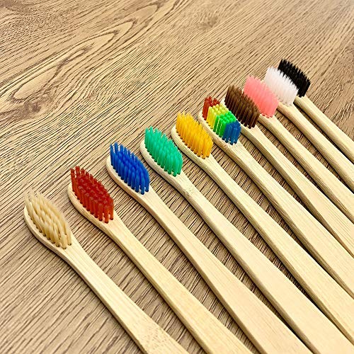 TXV Mart Eco-Friendly Natural Bamboo Toothbrush BPA Free Biodegradable Handle Mixed Color (Pack of 10 Individual Boxes)