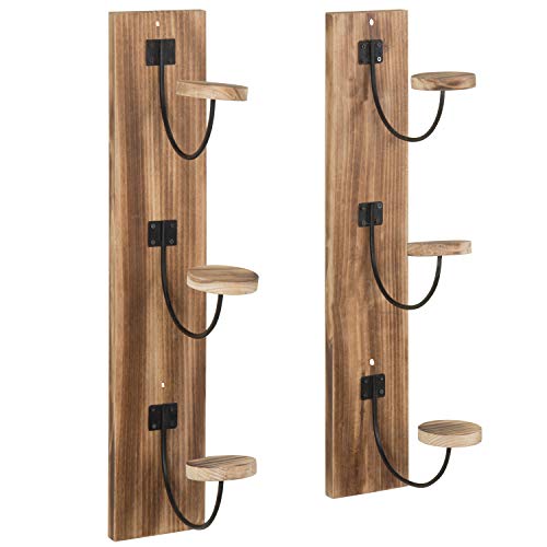 MyGift Wall Mounted Hat Rack, Rustic Burnt Wood Baseball Cap, Hat Hanger Rack with Metal Wire and Wood Hooks, Vertical Mount Coat, Cowboy Hats and Clothes Hanger, Set of 2