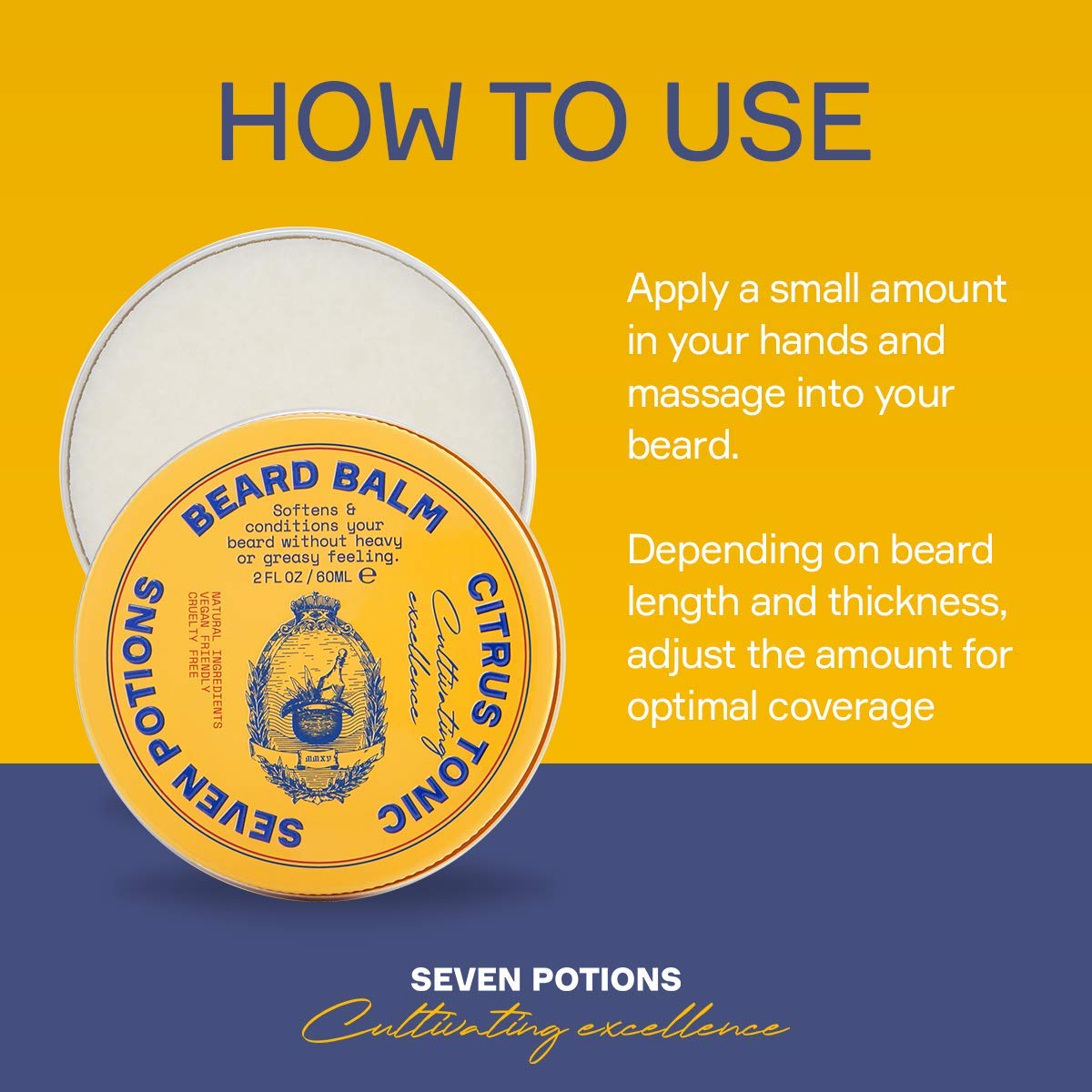 SEVEN POTIONS Beard Wax for Men — Medium Hold Styling Wax to Shape And Nourish Your Beard — All-Natural, Vegan, Cruelty Free — Citrus Tonic (1 FL OZ)