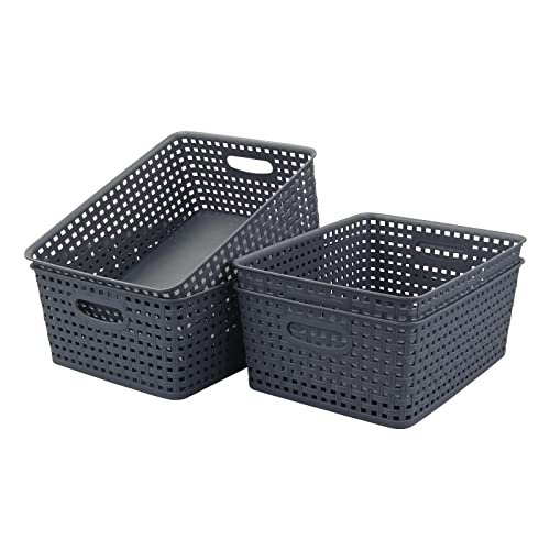 Tstorage Plastic Storage Baskets, Grey, 4 Packs