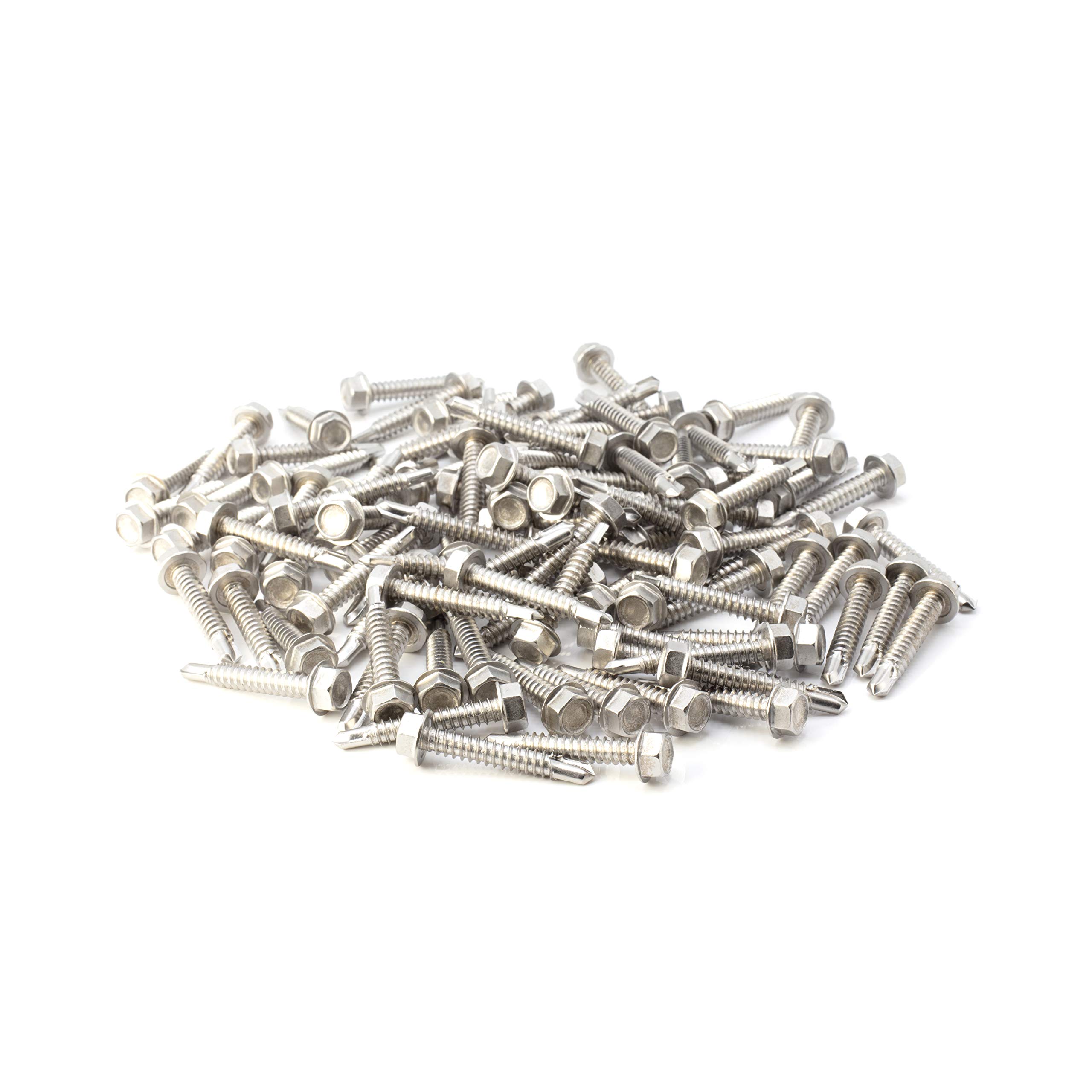 THE CIMPLE CO #14 Size, 1 1/2" Length (38mm) - Self Tapping/Drilling Screw - 410 Stainless Steel (Exceptional Wear and Very Corrosion Resistant) - Hex Washer Head - 100pcs