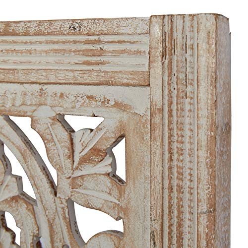 Deco 79 Mango Wood Floral Handmade Intricately Carved Arabesque Wall Decor, 12" x 1" x 36", Cream White