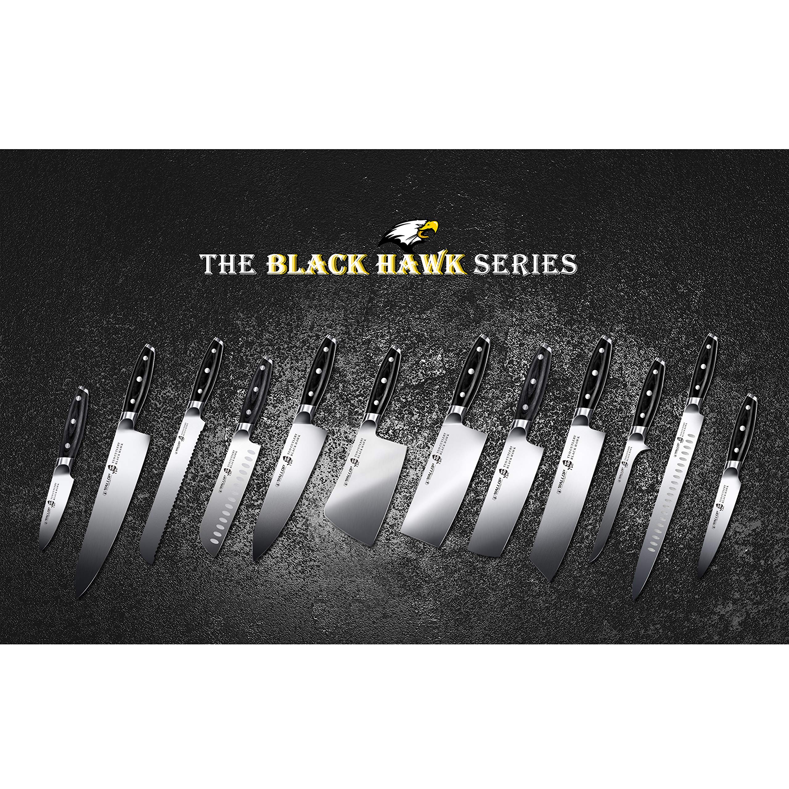 WALLOP Bread Knife 9 inch, Serrated Kitchen Slicing Knife - German High Carbon Stainless Steel, Full Tang Pakkawood Handle, Gift Box Included Black Hawk Series