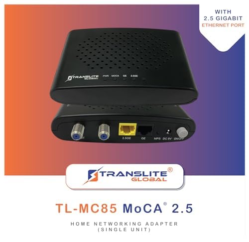 Translite Global MoCA 2.5 with 2 Ethernet Ports - Ethernet Over Coaxial Adapter | 1 x 2.5 Gbps Ethernet Port + 1 x 1 Gbps Ethernet Port | Model: TL-MC85