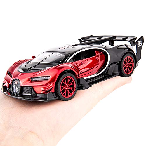 BDTCTK Bugatti Vision GT Supercar 1/32 Zinc Alloy Die Casting Pull Back Car Model Toy Sound and Light for Boy Girl Gift (red)