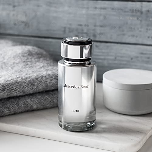 Mercedes-Benz Silver - Cologne for Men with Woody Scent - Orange, Vetiver and Musk Notes - Everyday Casual Elegance Gift for Men - 4 oz EDT Spray