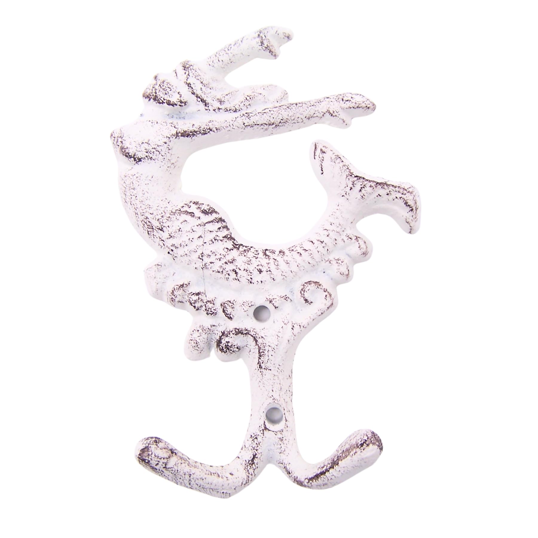 Wowser White Distressed Mermaid Cast Iron Double Wall Hooks, Nautically Themed Wall Décor, Set of 3, 5.5 Inches