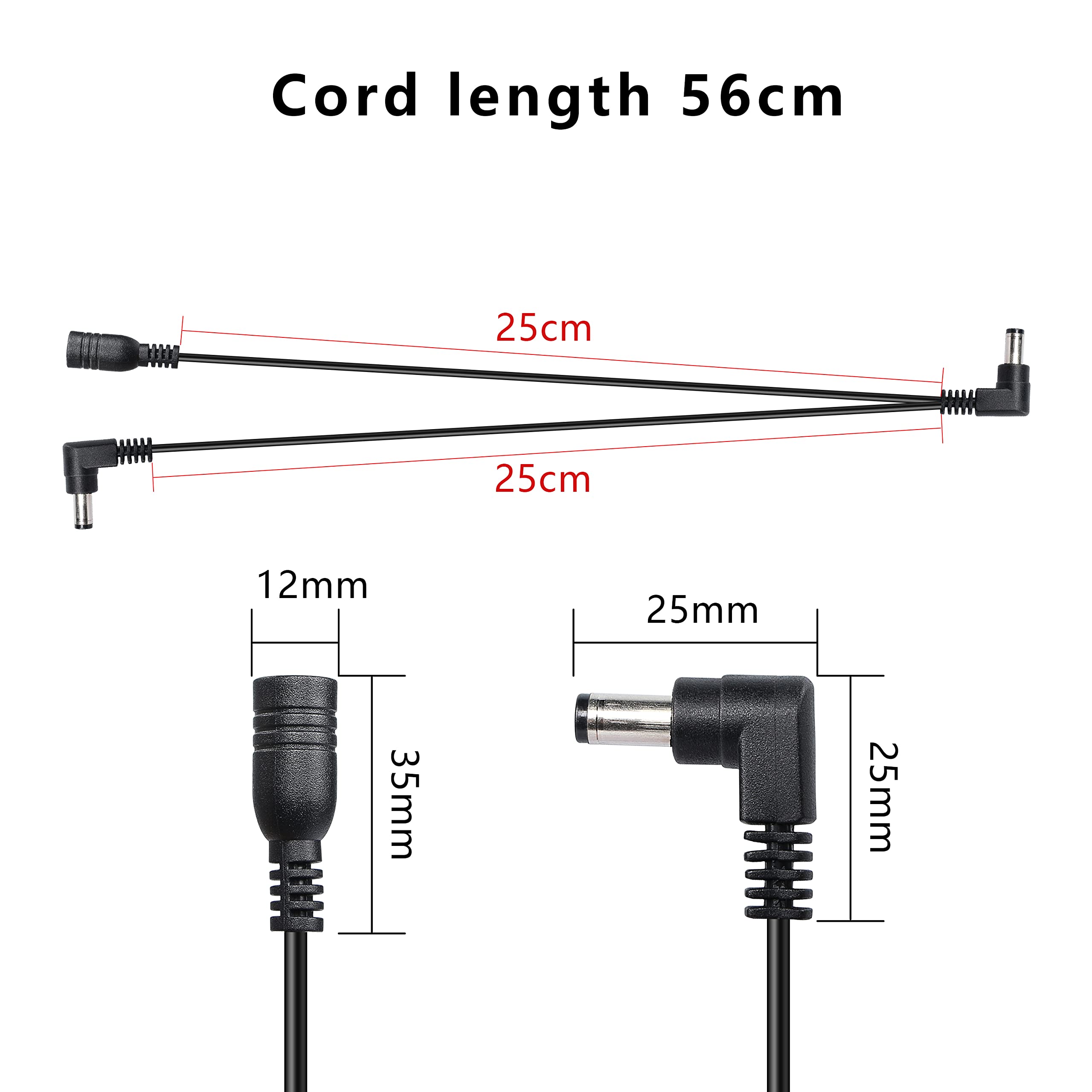 GELRHONR Daisy Chain Guitar Effect Pedal Power Supply Splitter Cable,Right Angle DC 5.5x2.1mm Cable,90 Degree DC 5521 Female to 2 Male Y Cable for CCTV Security Camera,DVR,LED Strip Light Etc(1 to 2)