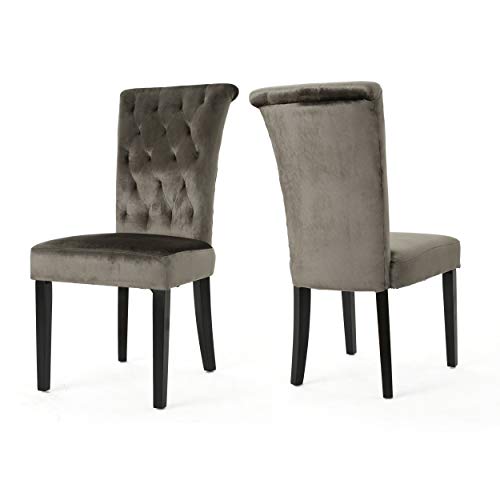 Christopher Knight Home Venetian Tufted Velvet Dining Chair, Grey / Dark Brown