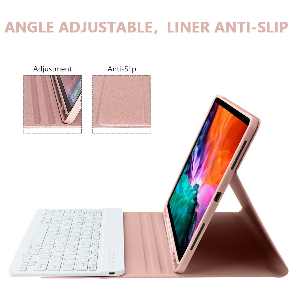 Keyboard Case for iPad Pro 12.9 2022 6th Generation / 2021 5th Gen / 2020 4th Gen / 2018 3rd Gen, 12.9-inch iPad Pro Case with Magnetically Detachable Wireless Keyboard and Pencil Holder, Champagne