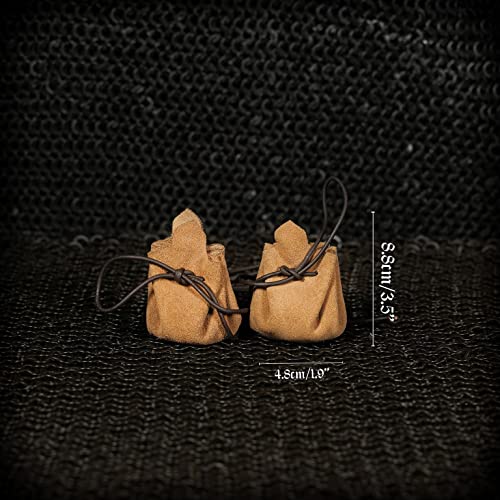 Mythrojan Suede Drawstring Pouches LARP Suede Medieval Trinket Bag Set of 2 Brown
