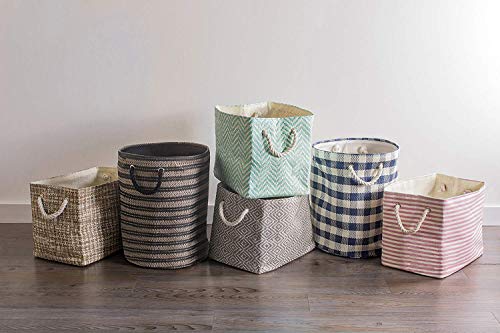 DII Chevron Woven Paper Storage Organizer Bin Laundry Hamper, Organize Clothing, Toys, Pet Supplies, Accessories, Kids & Baby Nursery Basket, Small Rectangle, Nautical Blue
