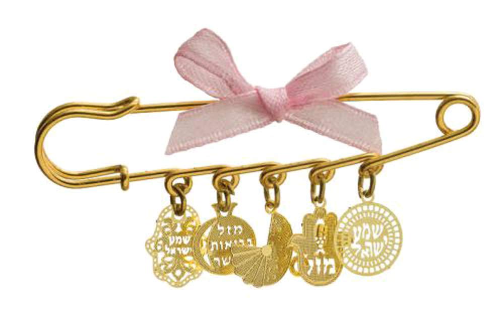 Jewish Baby Girl Safety Pin - Hamsa - Shema Yisrael - Luck Health - Newborn Gift