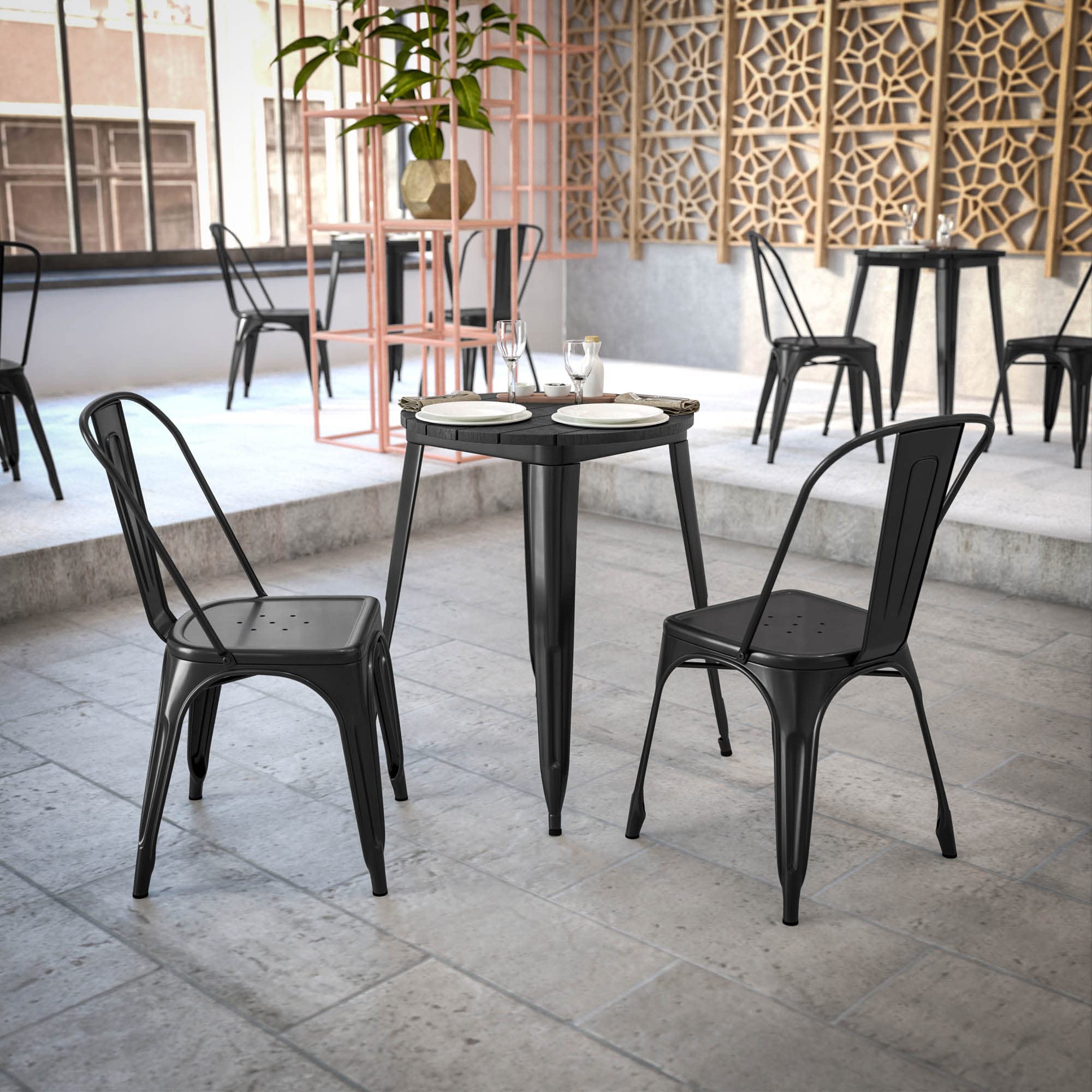 Flash Furniture Declan Commercial Outdoor Dining Table, All Weather Poly Resin Top with Steel Base, 23.75" Round, Black/Black