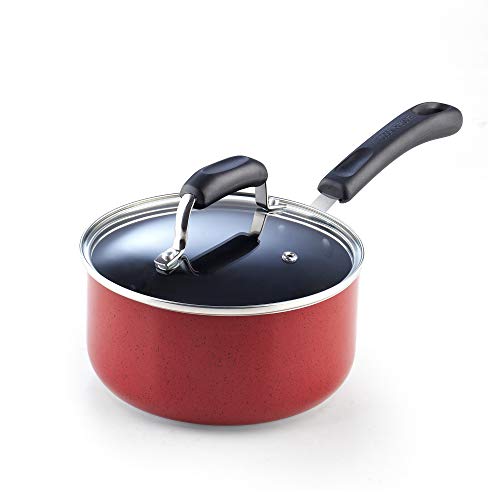 Cook N Home 2601 Stay Cool Handle Pattern 12-Piece Nonstick Cookware Set, Marble Red