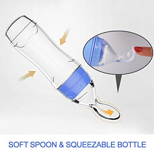 Baby Mate 2 PCS Silicone Baby Food Dispensing Spoon (Blue, 4oz/120ml, Ideal for 4 Months+ Babies) - Squeeze Feeder with Spoon - Spoon Bottle for Baby - Baby Spoon Feeder Bottle Baby Solid Food Feeder