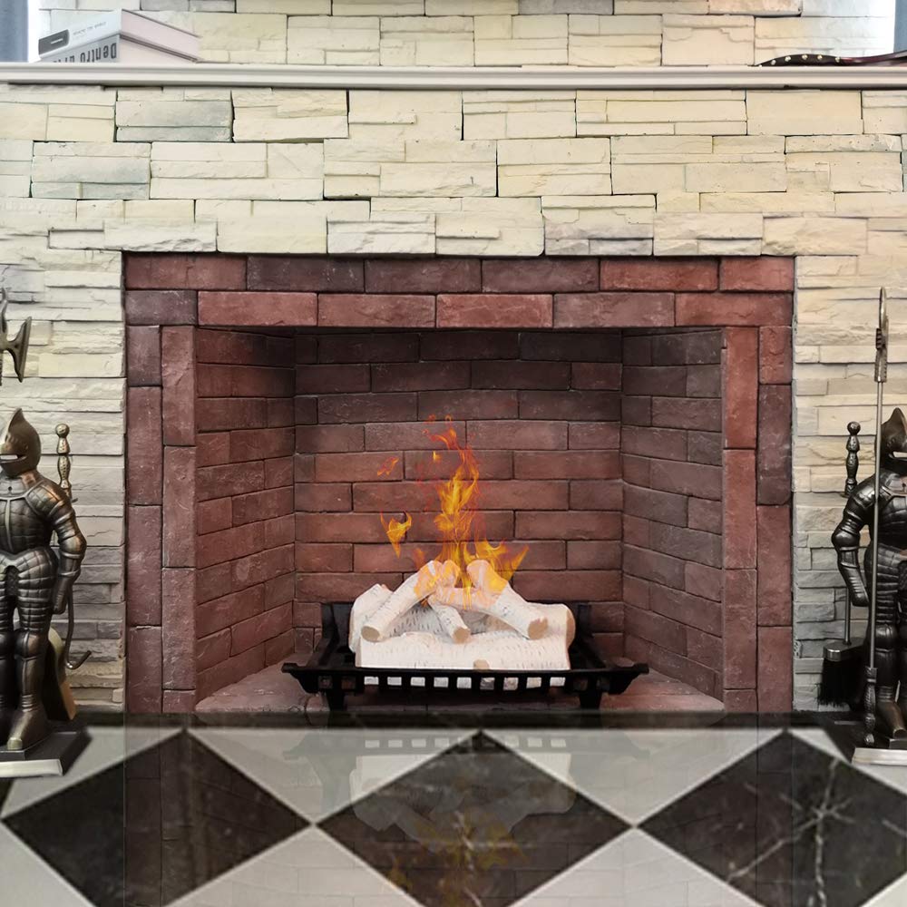 3GPlus Birch Ceramic Wood Gas Fireplace Logs Sets for Gas Inserts, Ventless Propane, Gel, Ethanol, Electric or Outdoor Fireplaces and Fire Pits, Realistic Clean Burning Accessories, 5 Pieces