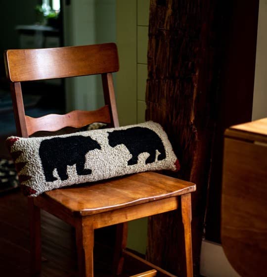 Chandler 4 Corners Artist-Designed Two Black Bears Hand-Hooked Wool Decorative Throw Pillow (8β x 24β) Wildlife Pillow for Couches & Beds - Easy Care Low Maintenance Bear & Wildlife Lumbar Pillow
