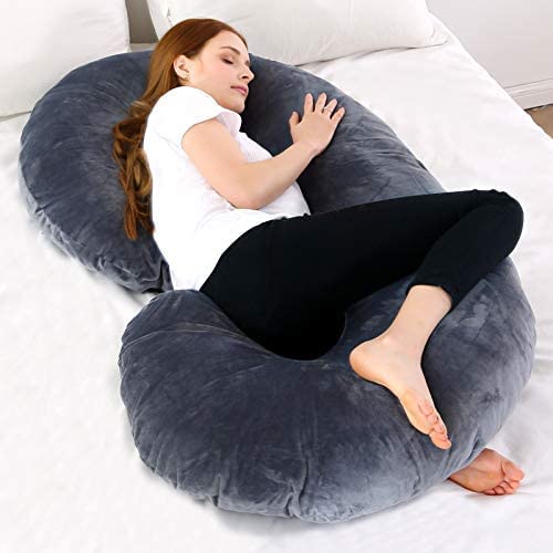 CDEN Pregnancy Pillow, C Shaped Full Body Pillow 52", Maternity Pillow Support for Back, Legs, Neck, HIPS for Pregnant Women with Removable Washable Velvet Cover(Black)