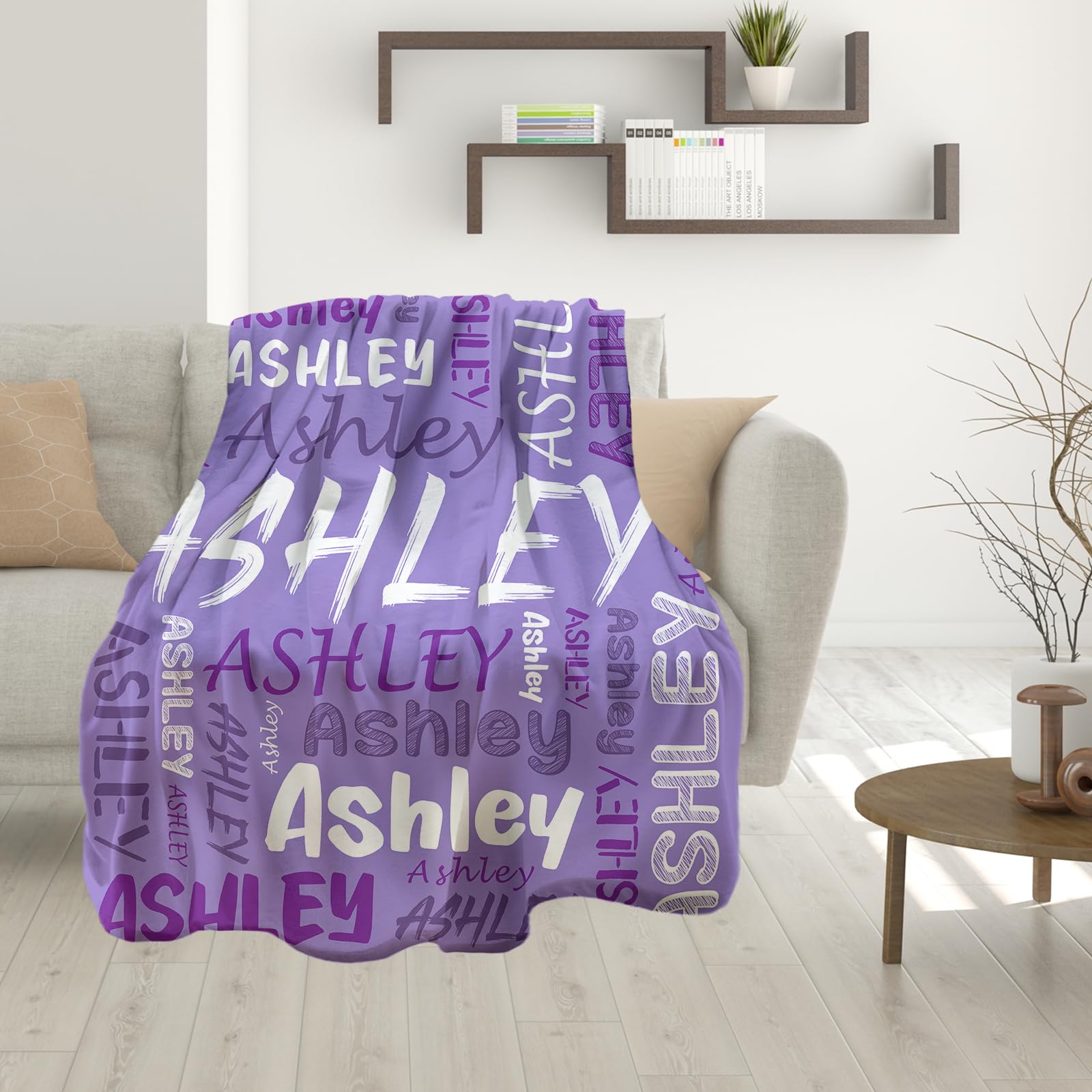 Personalized Name Blanket, Custom Purple Fleece Throw Blanket with Name for Kids Boys Girls Baby Men Women, Customized Light Soft Flannel Blanket Gift for Christmas Birthday Halloween