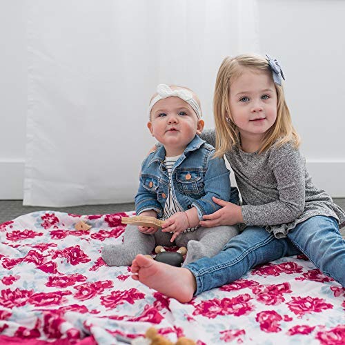 GRACED SOFT LUXURIES Softest Gentle Large Muslin Quilt, 47" x 47" Muslin Baby Receiving Blanket (Peony Paradise)