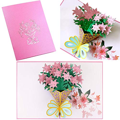 Aloha Cards 3D Pop Up Greeting Cards For Birthdays, Thank You, All Occasions/Packaged with Envelope Protective Bag (4 Pack: Butterfly, Lily Bouquet, Cupcake, Birthday Cake)