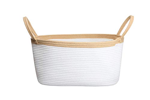Rope Basket with Long Handles, Woven Basket, Baby Kids Room Toy Storage, Portable Hampers, Towel Storage Basket Woven Rope Basket, Nursery Hampers, Dog Toy Basket, (M Square 24 cm 28 cm 42 cm)