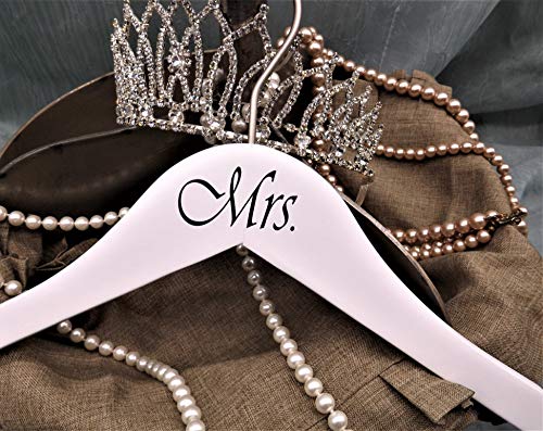 NAHANCO MRSMRS20117 Same Sex, Gay Pride Hanger Set, White Wood Hangers with Black Imprint (Mrs. and Mrs.), 17” (2-Piece Set)