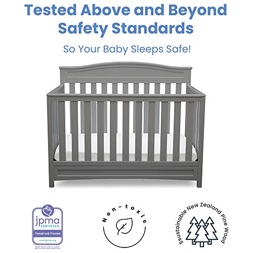 Delta Children Emery 4-in-1 Crib, Grey with Twinkle Stars Crib & Toddler Mattress