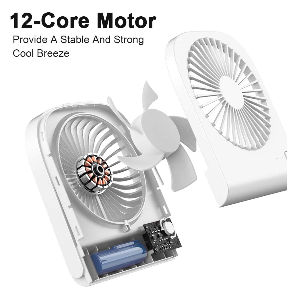 Personal USB Desk Fan, iHoven Mini Portable 14h Cooling Office Rechargeable Small Table Fan, 4800mah Quiet Battery Operated Desktop Fan Adjustable for Home Office Car Outdoor Travel White (white)