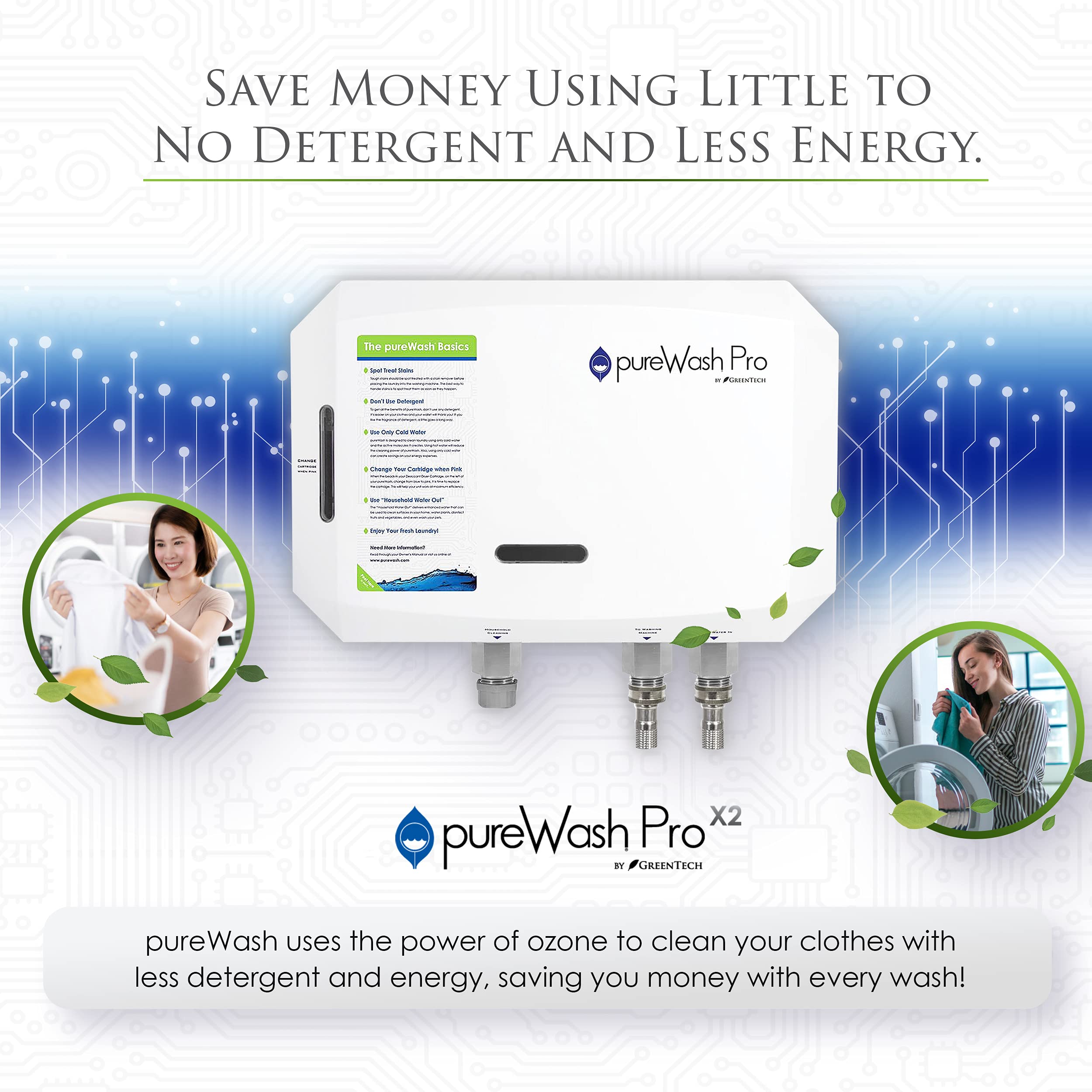 Greentech Environmental pureWash Pro X2 Detergent-Less Laundry System - Ozone Generator for Washing Machines