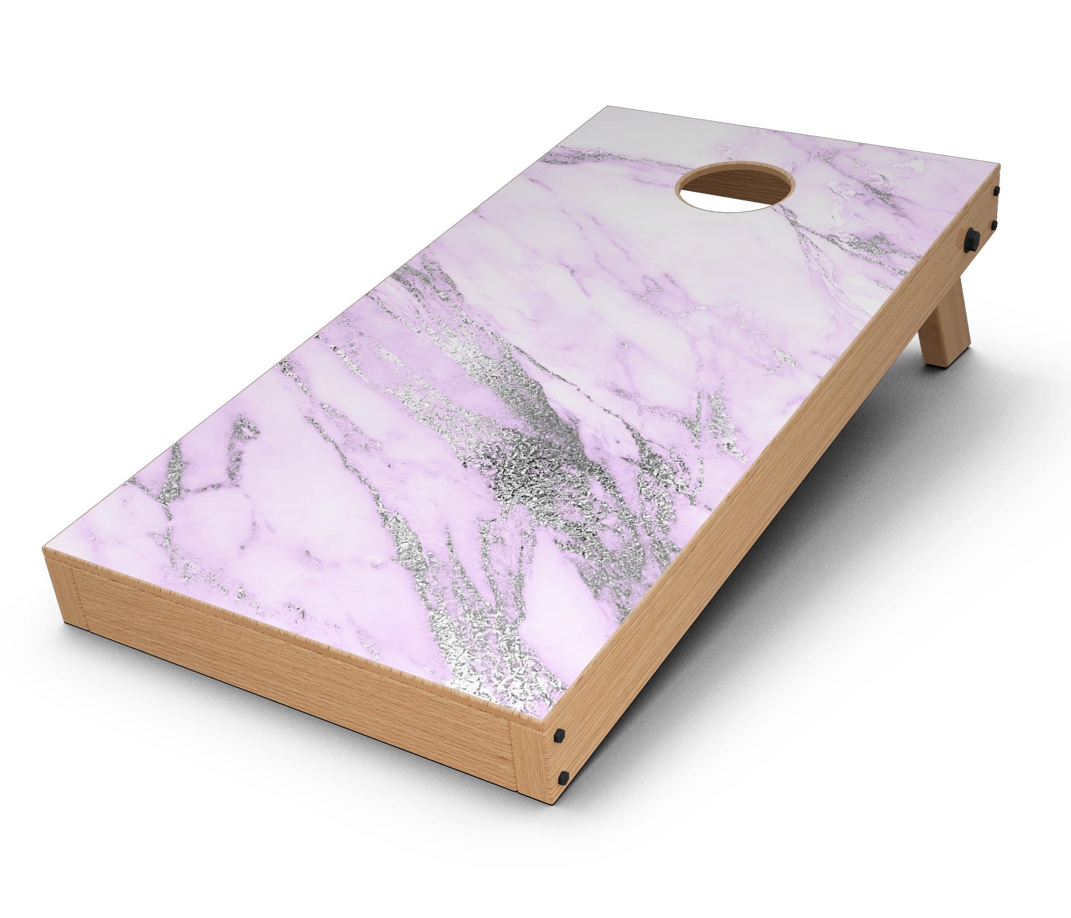 Design Skinz Marble Skin Set for Cornhole (Skin Only) - Purple Marble & Digital Silver Foil V10