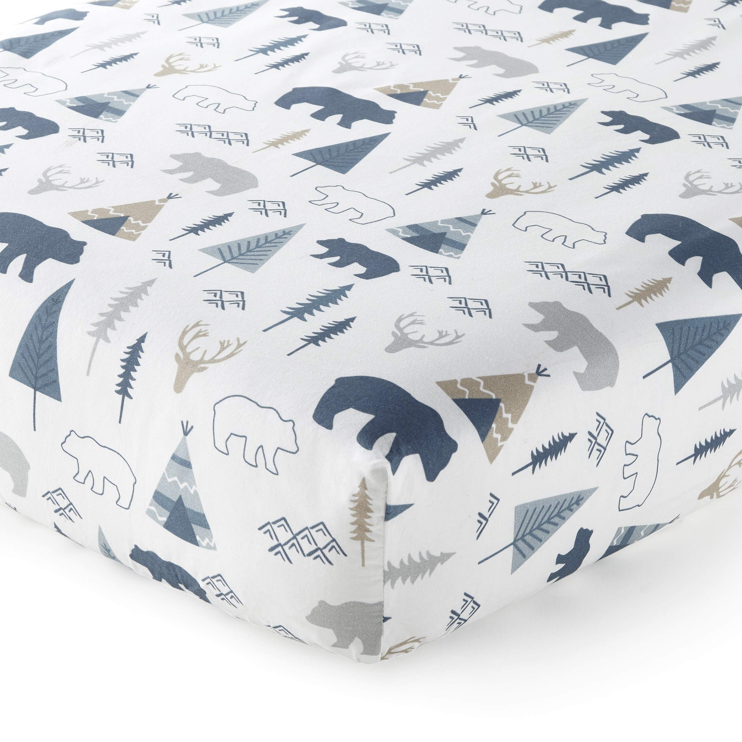 Levtex Baby - Emerson Crib Bed Set - Baby Nursery Set - Navy, Blue, Grey and Tan - Animal Adventure - 4 Piece Set Includes Quilt, Fitted Sheet, Wall Decal & Dust Ruffle