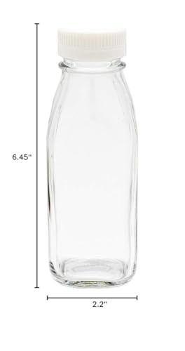 Restaurantware French Countryside 10 Ounce Juice Bottles 10 Square Juicing Bottles - With Tamper-Evident Caps Reusable Clear Glass Juicing Storage Bottles For Smoothies Milk Tea And More