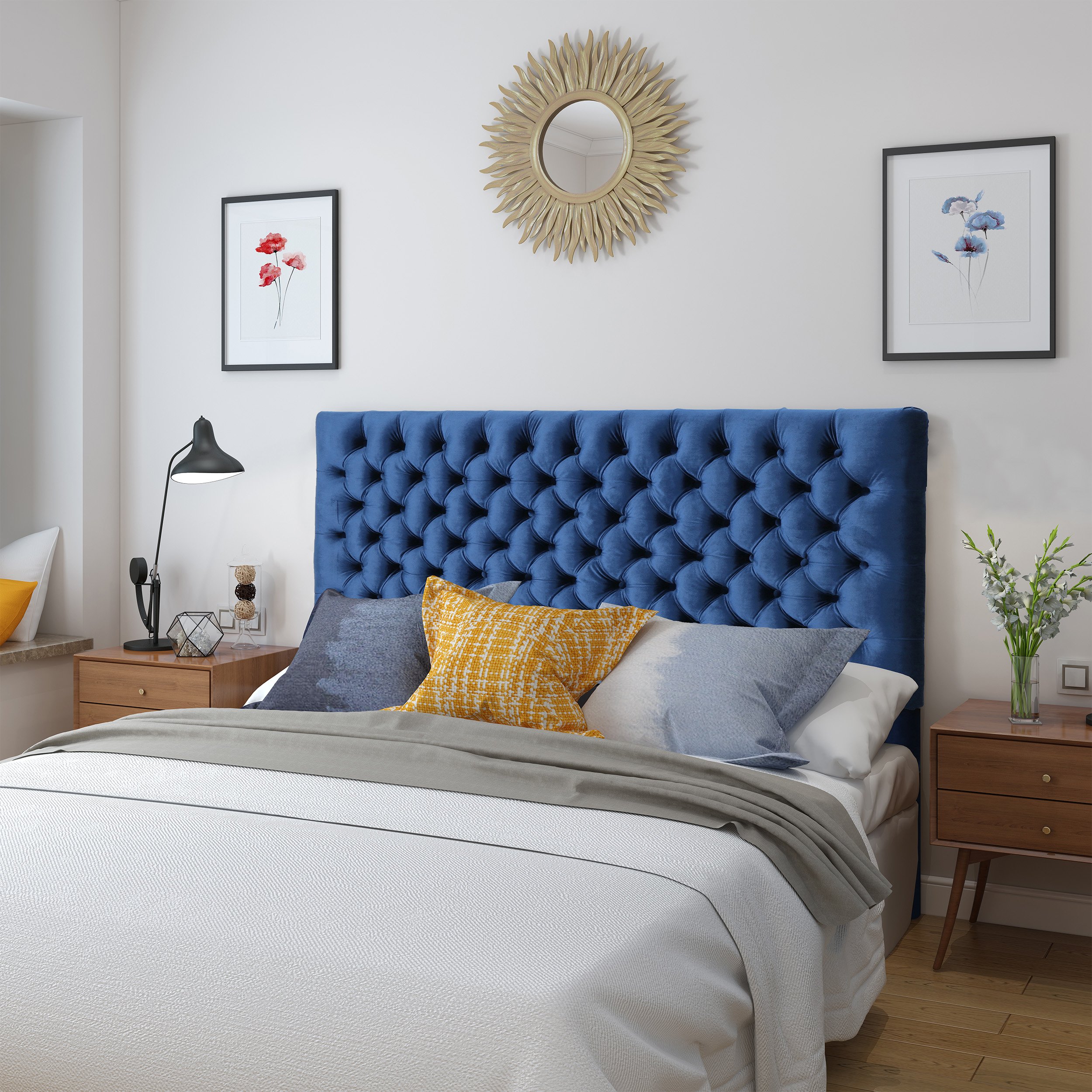 Christopher Knight Home Jezebel Velvet Headboard, Queen / Full, Navy Blue / Black Steel