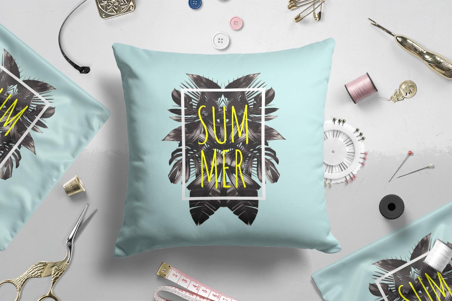iiRov Summer Design Ink-Fuzed Decorative Throw Pillow - Mint Summer Time