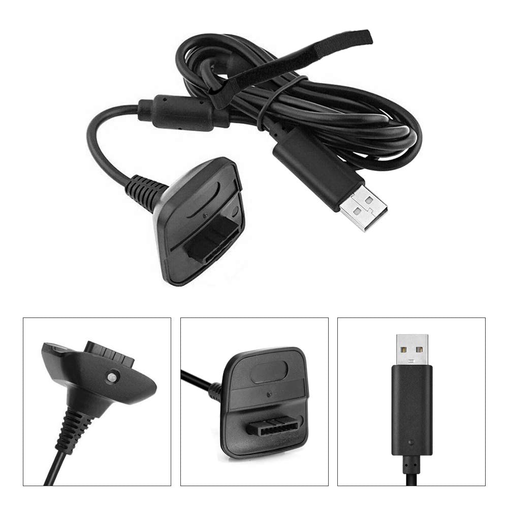 2Pack Charging Cable for Xbox 360 with Cable Ties, 6Ft Ring Game Controller USB Compatible with Microsoft Xbox360 / Xbox 360 Slim Game Controllers Charge and Play Kit