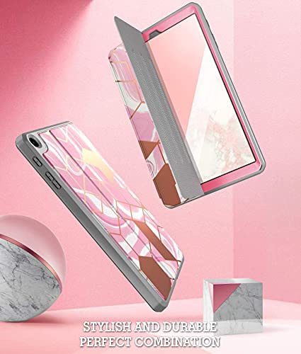 Popshine Marble Series Designed for Samsung Galaxy Tab A 10.1 2019 Case, Model SM-T510/T515, Full Body Premium 360 Degree Protective Folio Cover with Built-in Screen Protector, Liquid Marble Pink