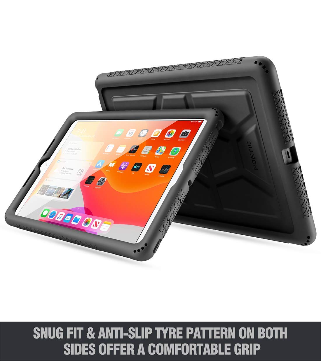 Poetic TurtleSkin Case Designed for iPad 10.2 9th Generation (2021) / 8th Generation (2020) / 7th Generation (2019), Heavy Duty Shockproof Kids Friendly Silicone Case Cover, Black
