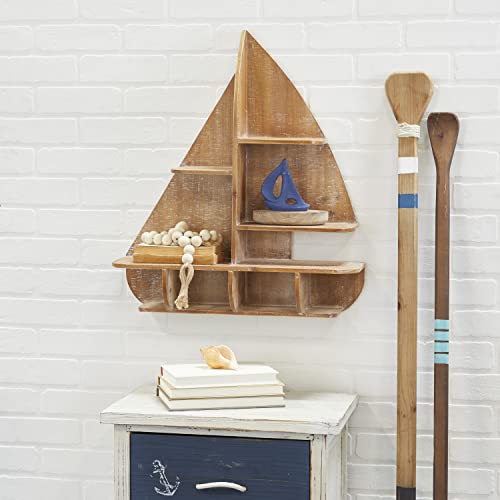 Deco 79 Wood Sail Boat 8 Cubbies Wall Shelf, 21" x 6" x 24", Brown